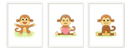 Second Life Marketplace - Tams - Kids Room Wall Decor - Monkey Trio